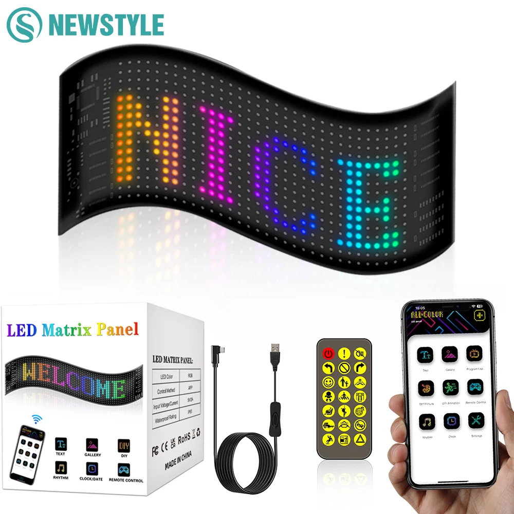 Bluetooth-APP-Control-LED-Matrix-Panel-Night-Light-DIY-Programmable-Car ...