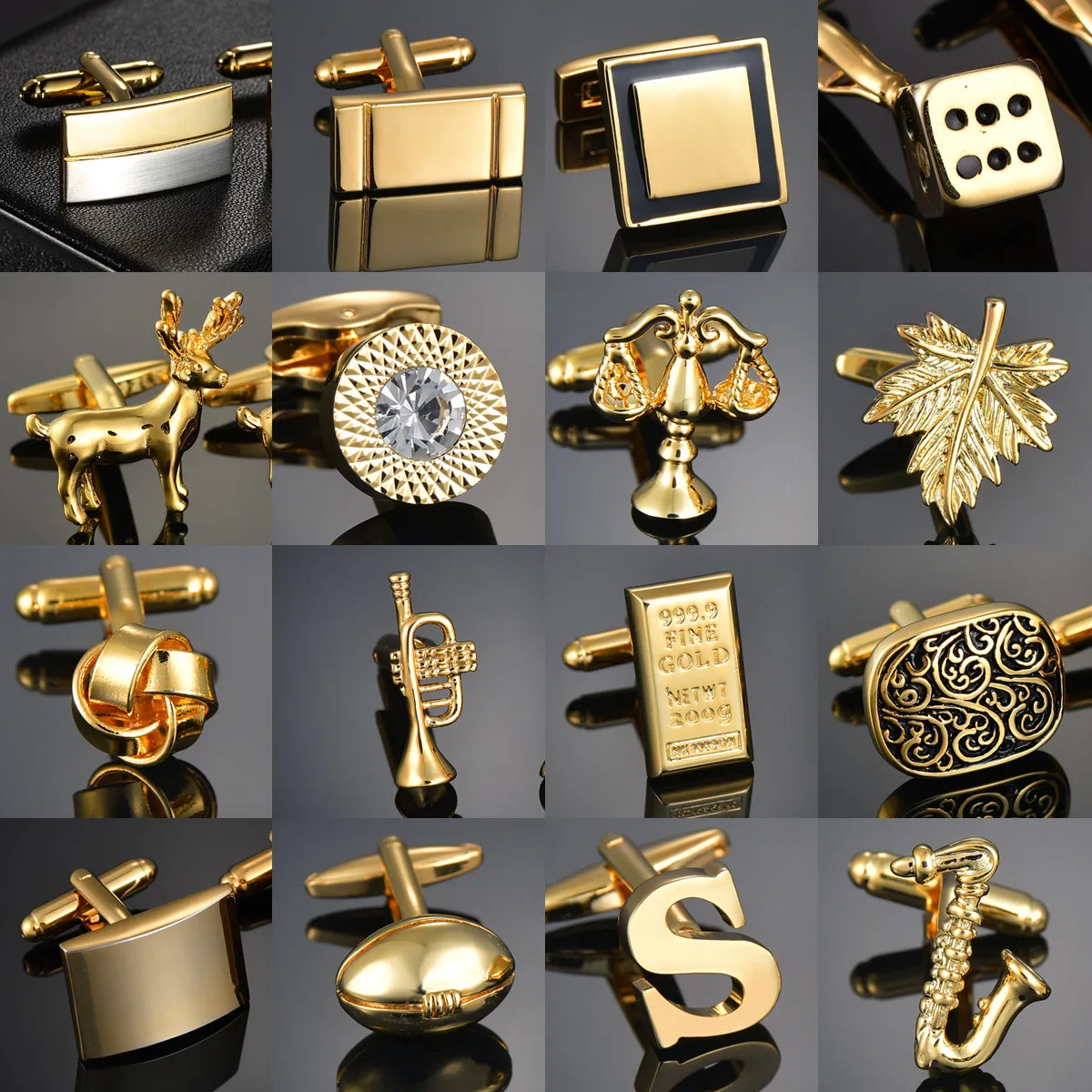 High-Quality-Gold-Color-Cufflinks-Chinese-Knot-Maple-Leaf-Dear-Square ...