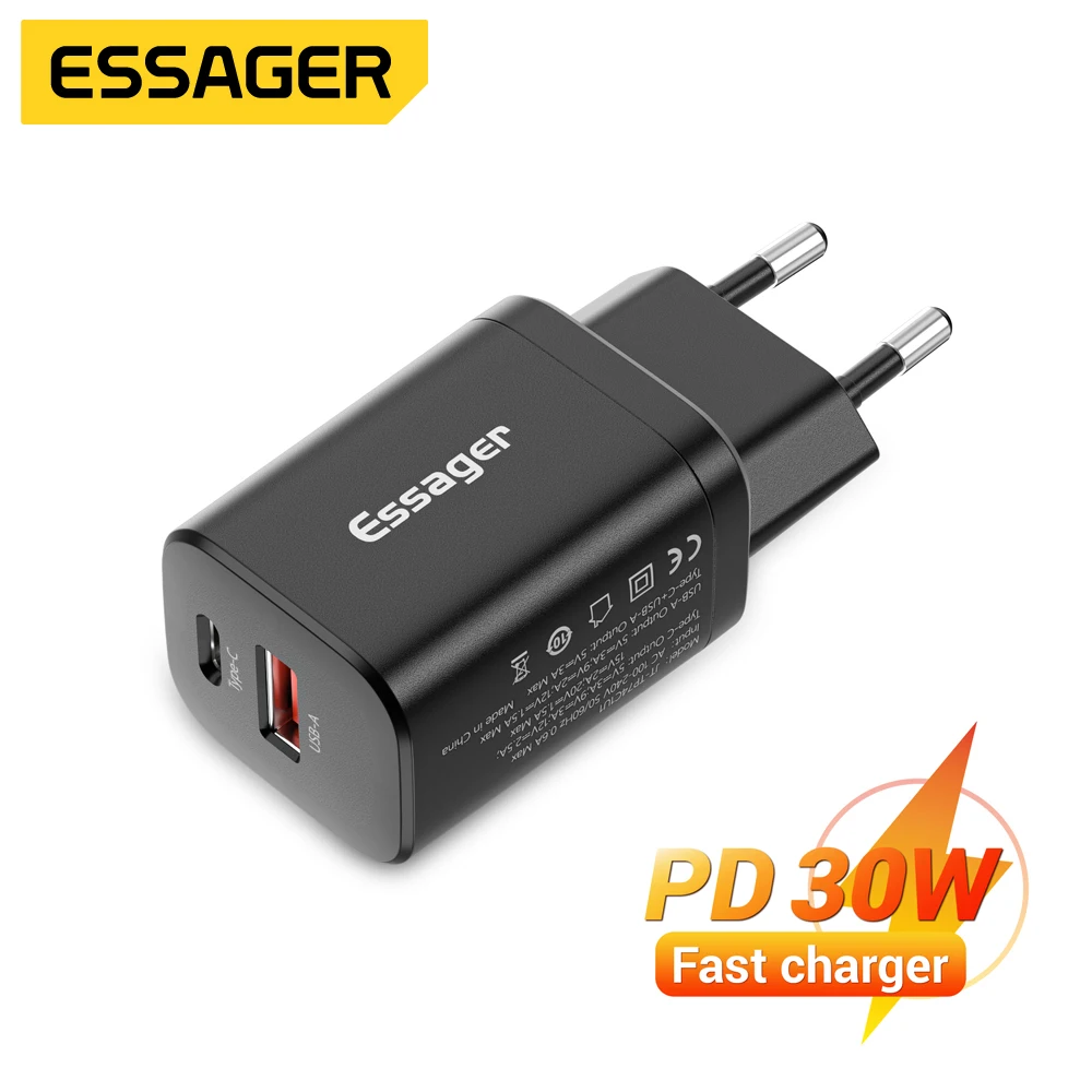 Essager USB Type C Fast Charger 30W QC PD 3.0 Dual Port Mini Portable ...