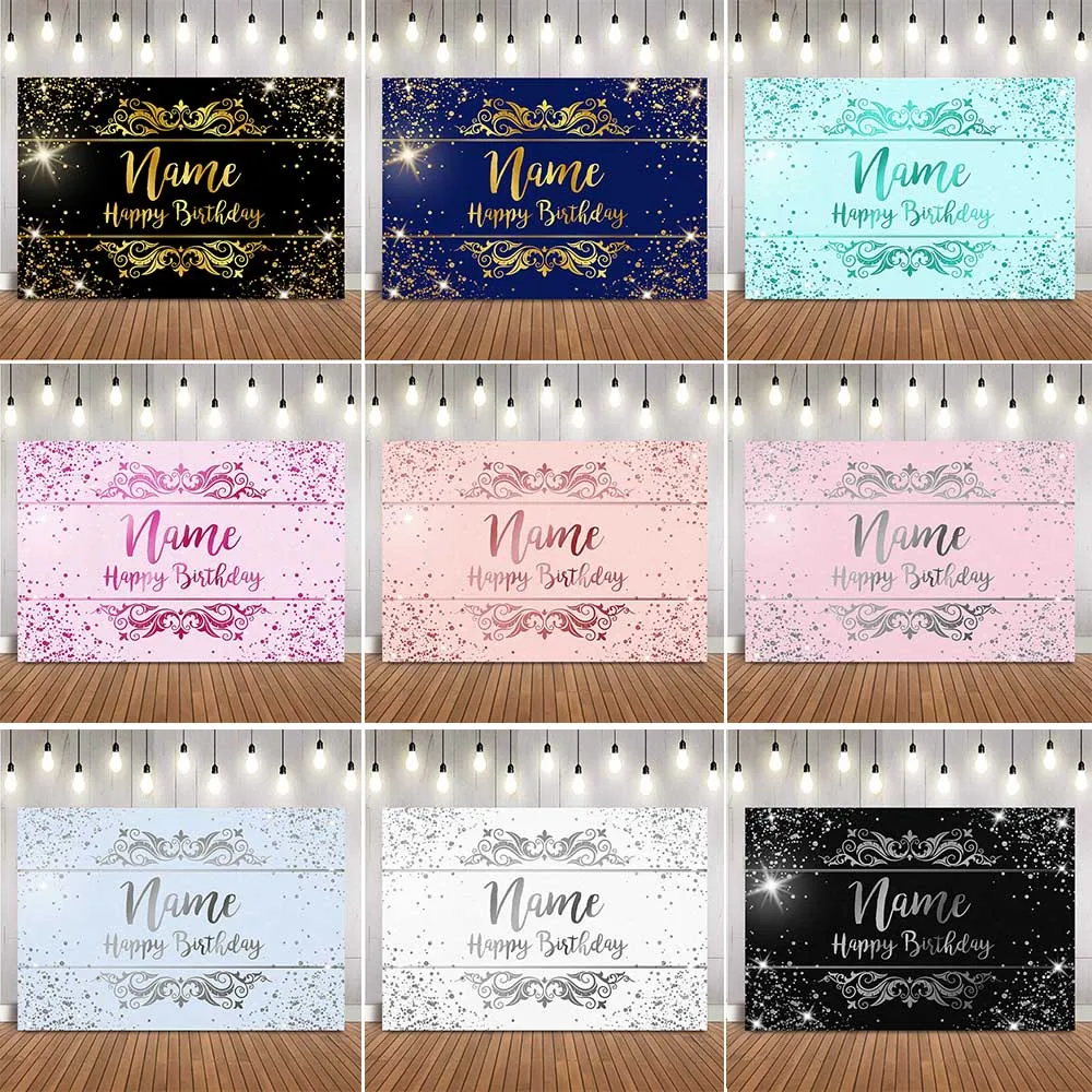 Happy Birthday Customize Backdrop Diy Name Gold And Sliver Glitter ...