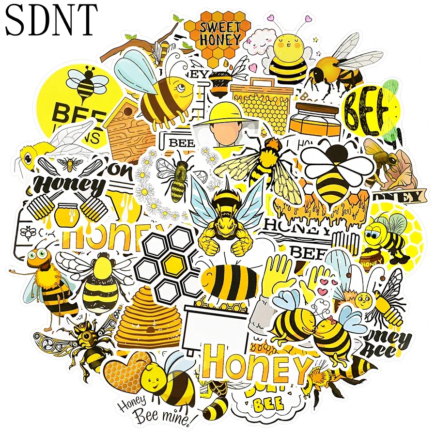 50-PCS-Bee-Animal-Stickers-Pack-Hardworking-Cute-Bee-Cartoon-Stickers ...
