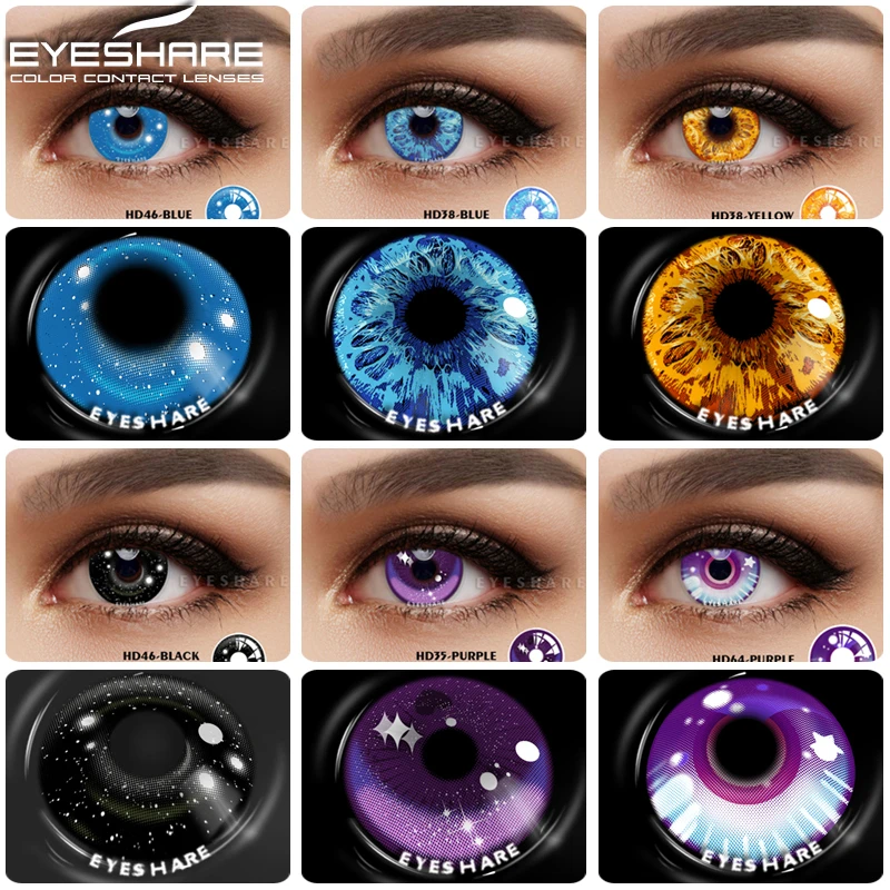 EYESHARE Cosplay Color Contact Lenses for Eyes 2pcs Blue Anime Makeup ...