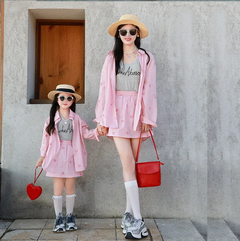 Spring Autumn Mom and daughter fashion bows Outfit sets Family matching ...