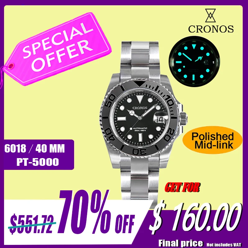 Cronos-Sub-Diver-Man-Watch-Bidirectional-Bezel-40mm-20ATM-Water ...