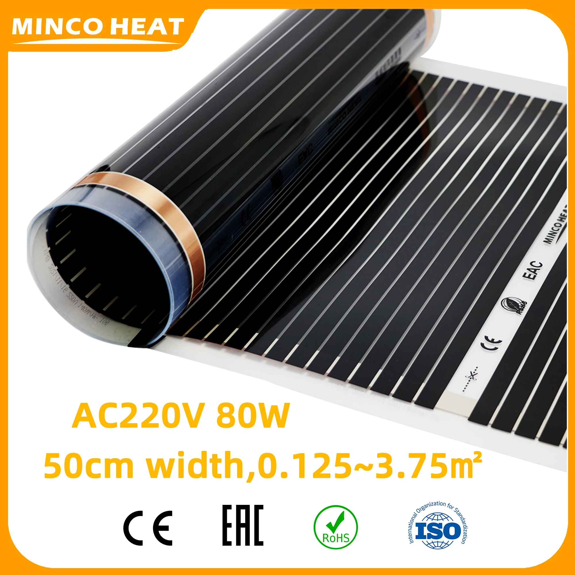Minco Heat Heating Film Ac 220v 80w/m2 50cm Width Infrared Energy Saving Electric Warm Floor ...