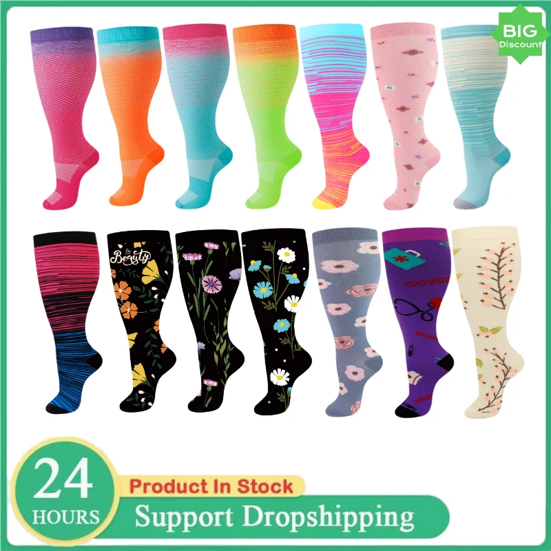 Plus Size 2XL-4XL Compression Socks for Women Men 20-30 mmHg Wide Calf ...