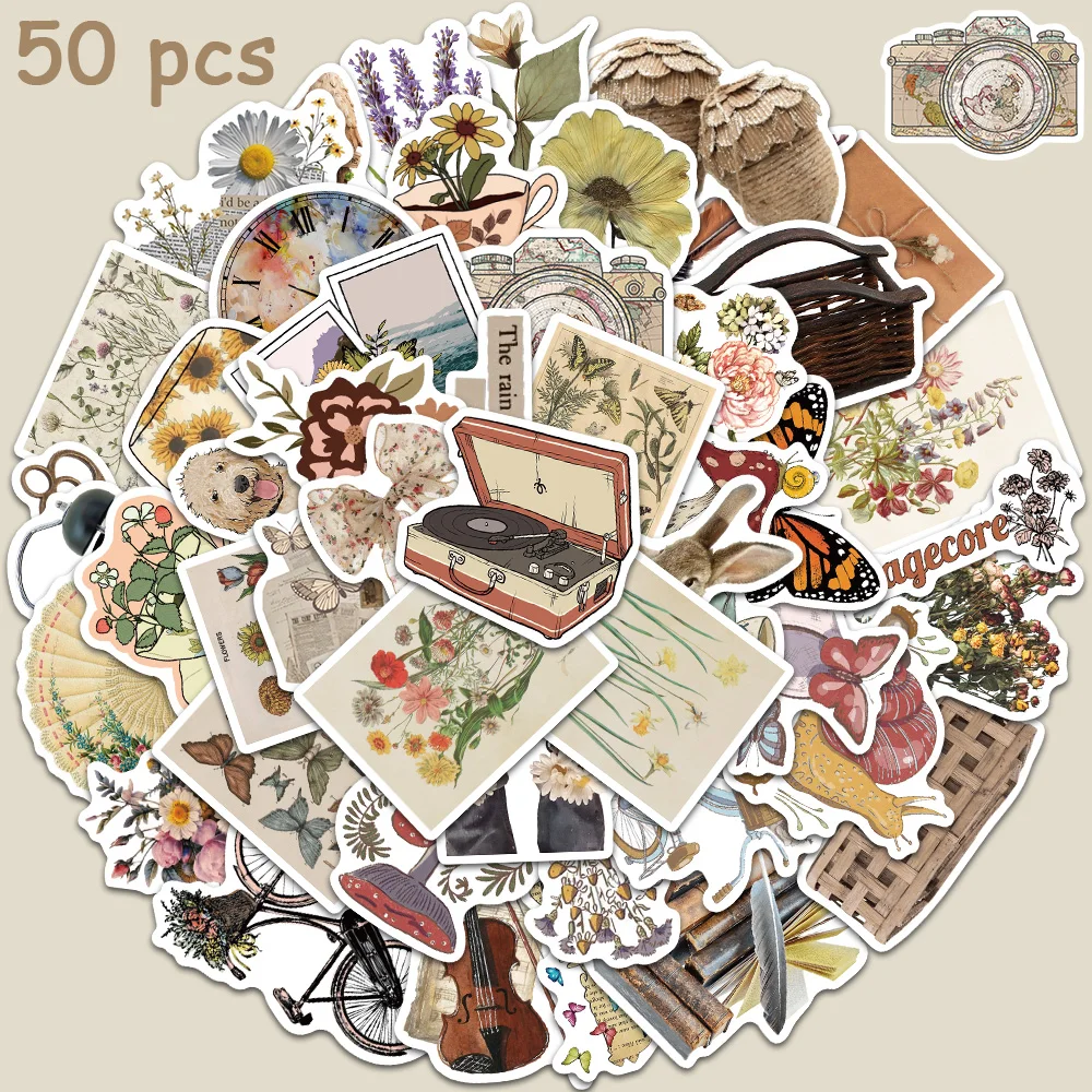 50pcs-Retro-Aesthetic-Art-Stickers-Laptop-Luggage-Guitar-Skateboards ...