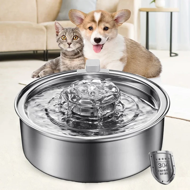 Stainless-Steel-Cats-Water-Fountain-Electric-Mute-Cat-Dogs-Water-Feeder ...