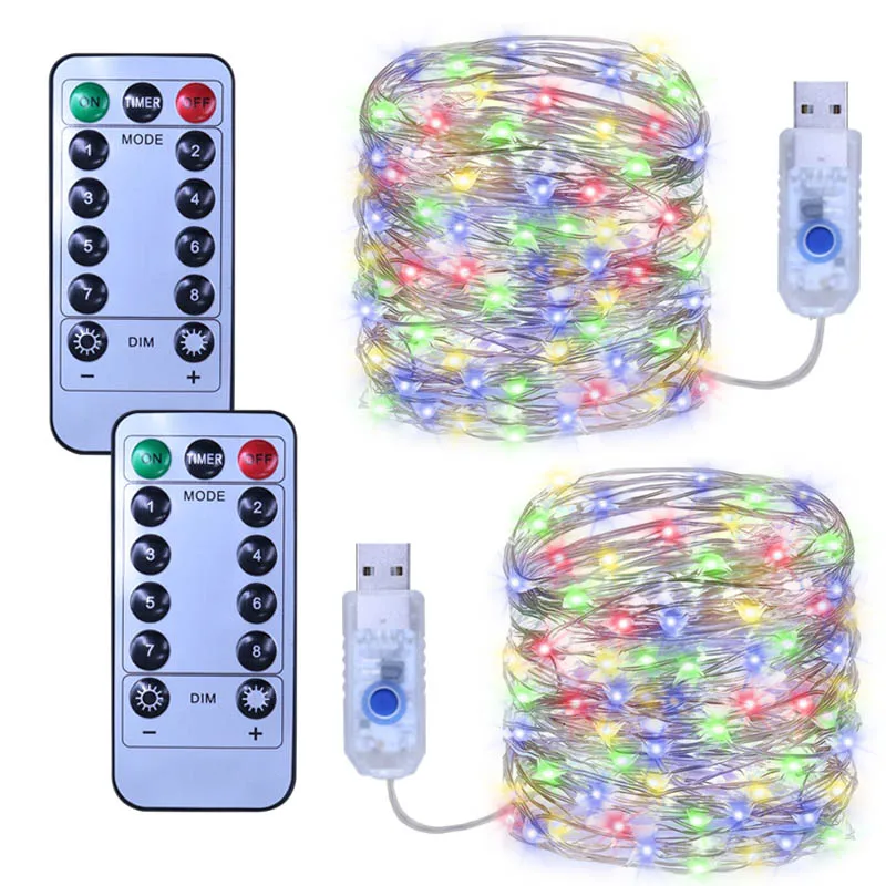 USB-LED-String-Light-Copper-Wire-Garland-Light-8-Modes-Remote-Control ...