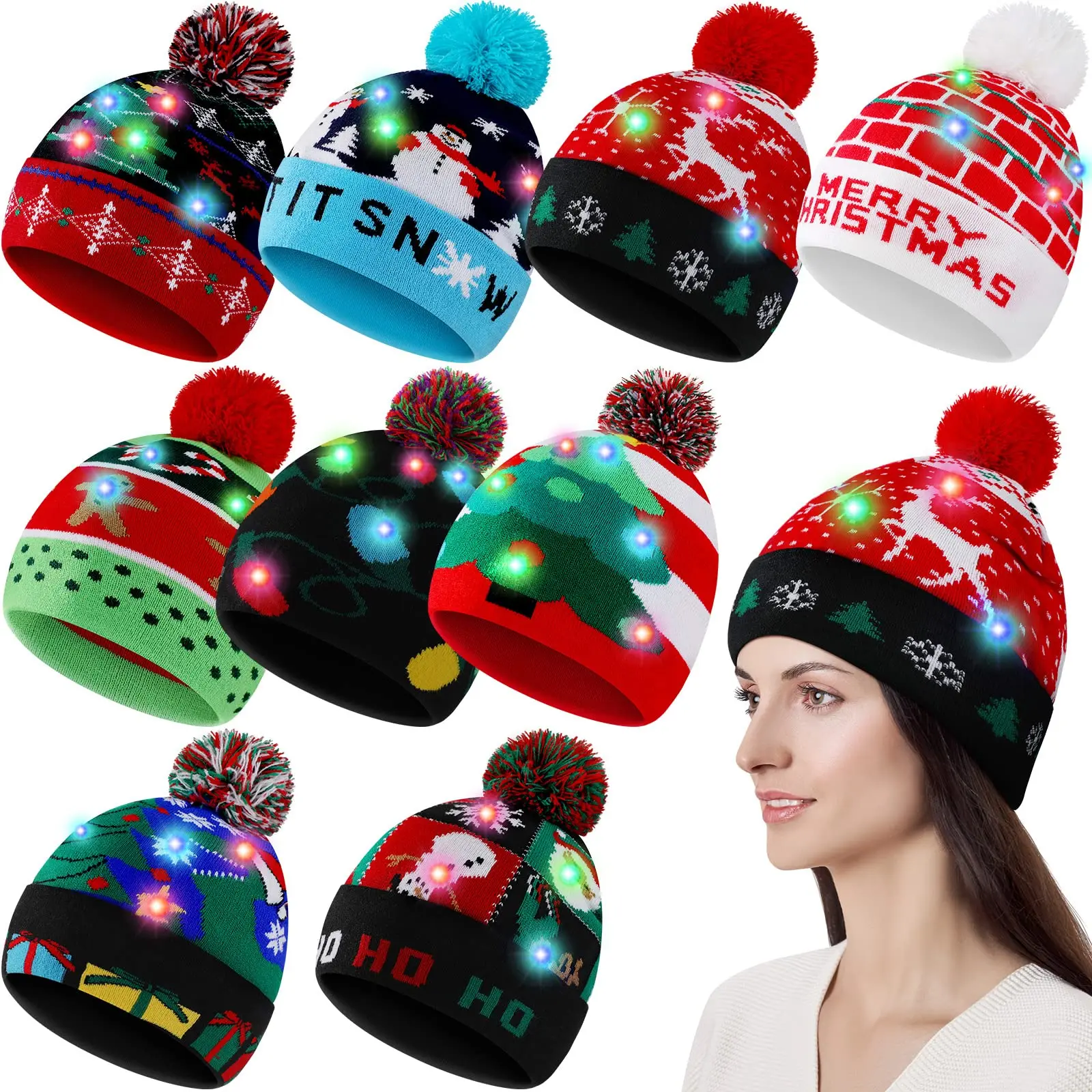 Light-up-Christmas-Hat-Xmas-Beanie-Holiday-Funny-LED-Knitted-Cap-for ...