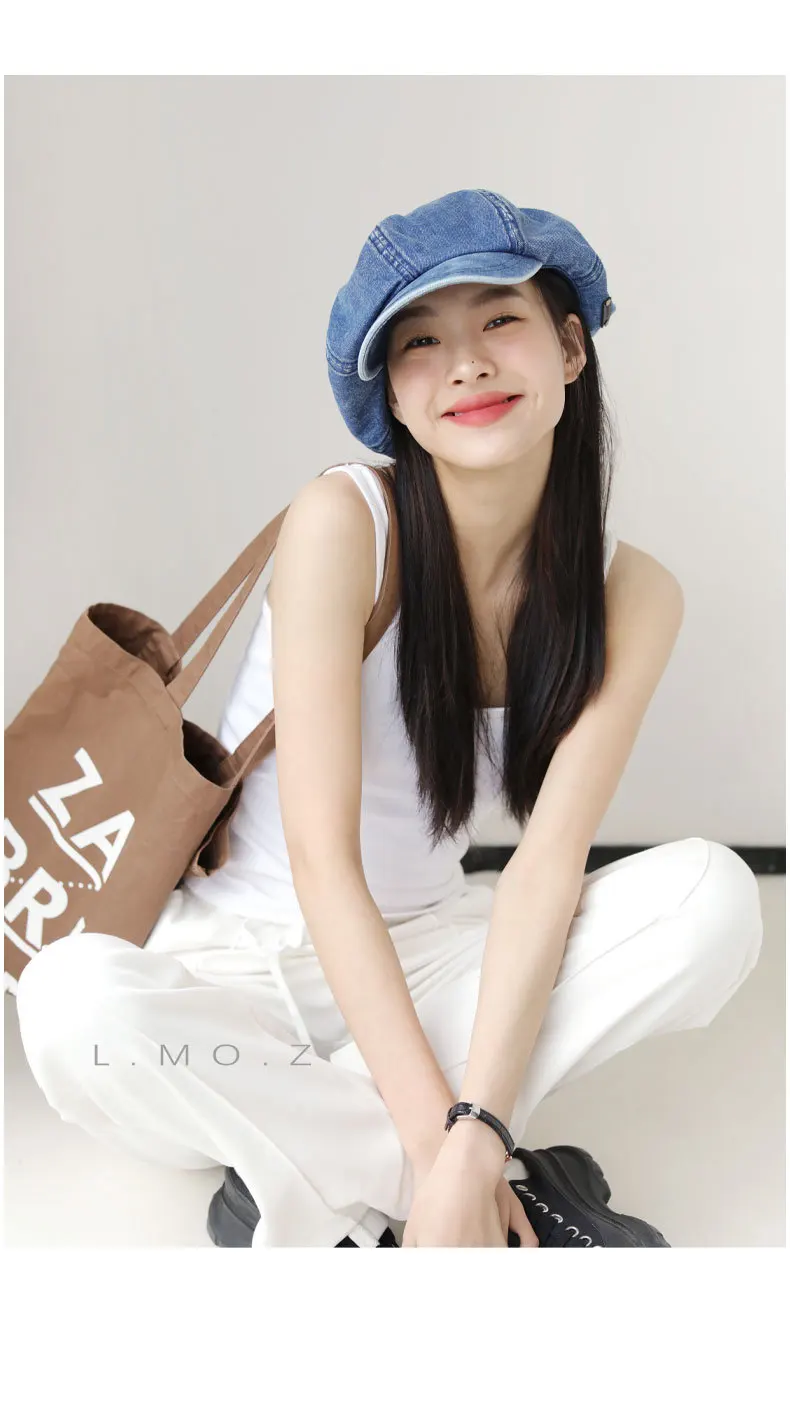 Берет женский джинсовый винтажный, Классическая кепка газетчика из ...