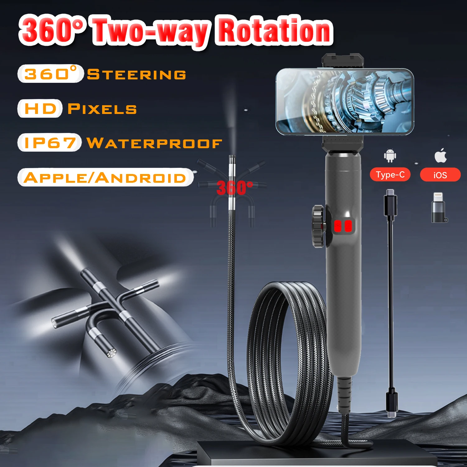 Industrial Rotary Piping Video Endoscope With Articulation Inspection ...