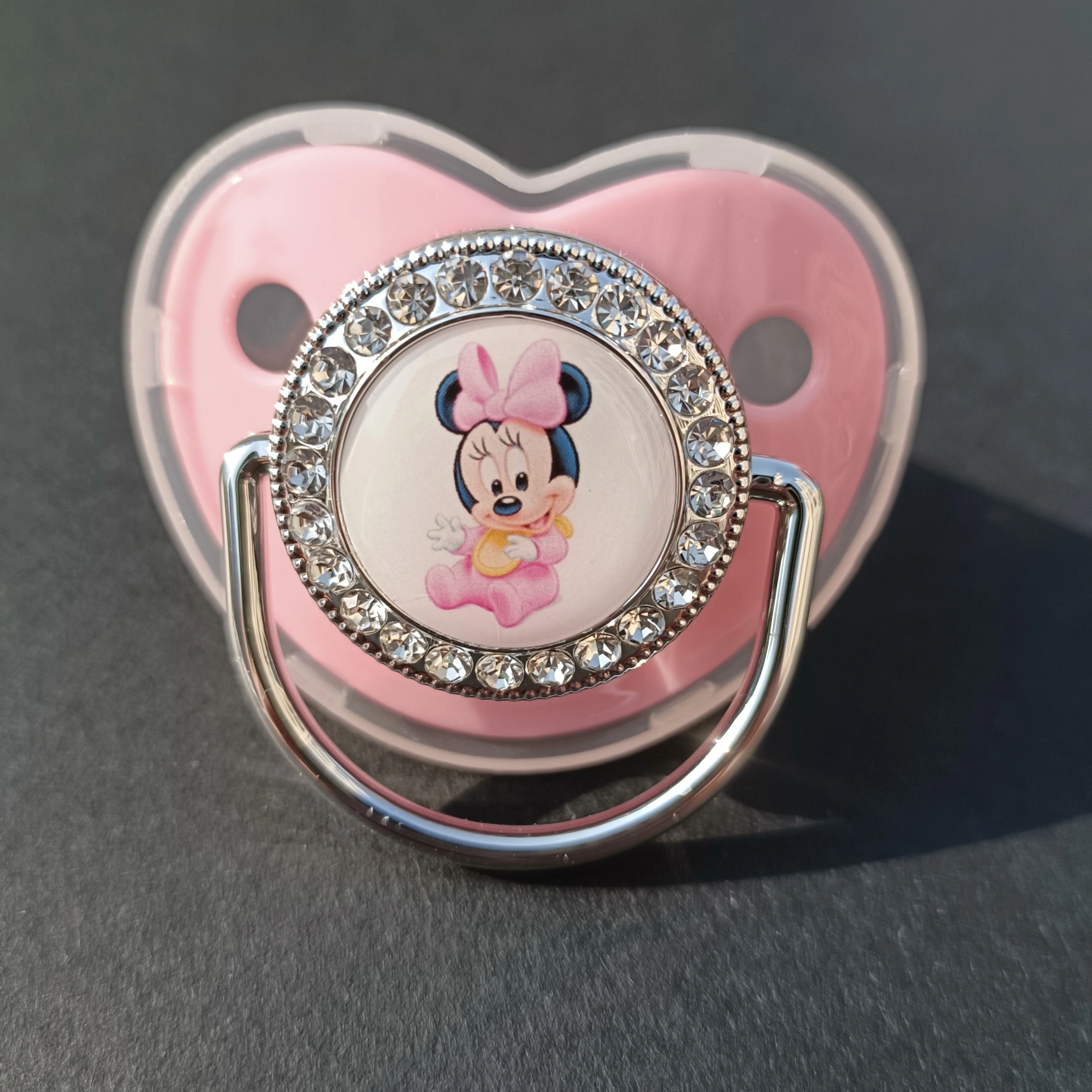 Disney Pink Pacifier Mickey Mouse Stitch Shiny Silver Edge Silicone ...