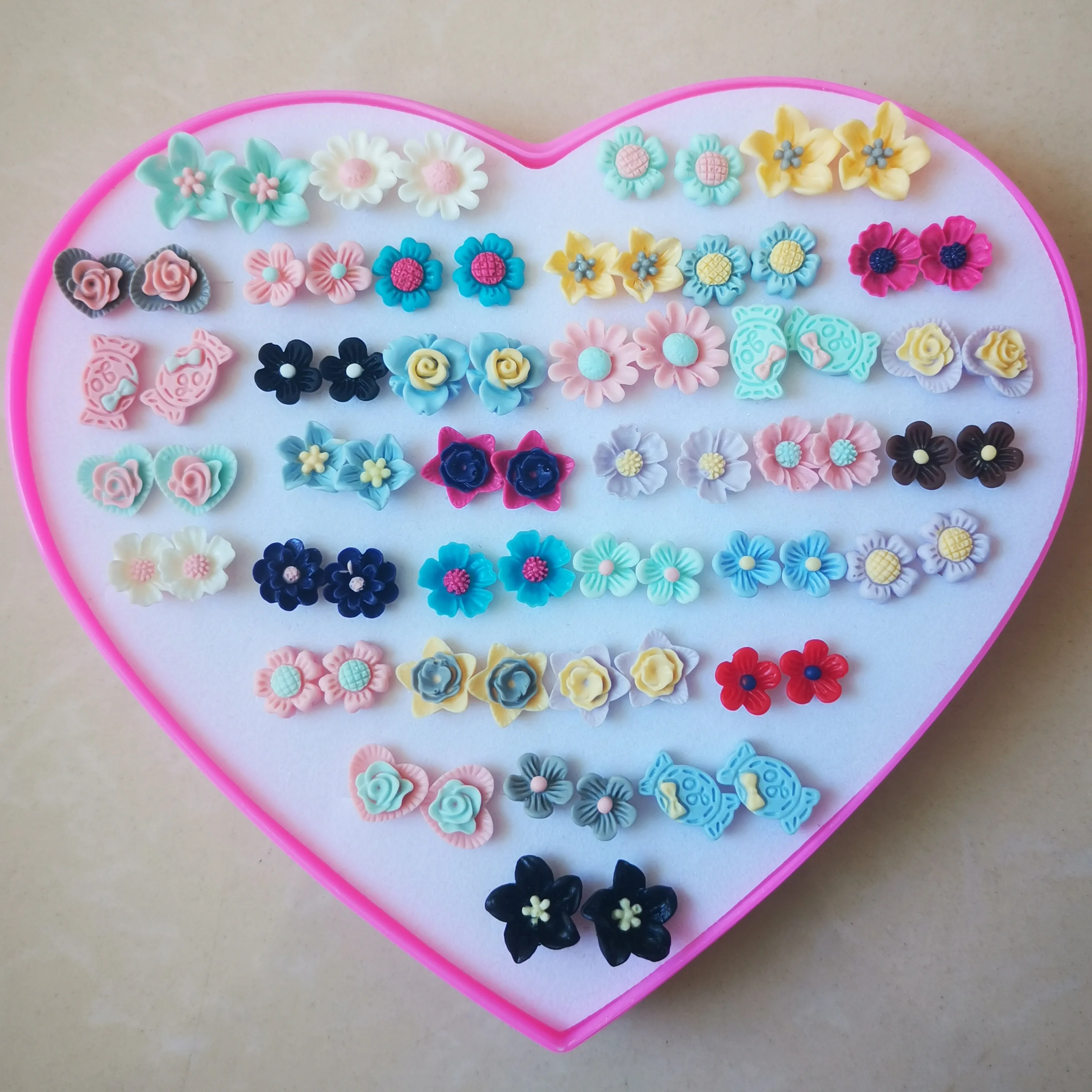 36 Pairs Antiallergic Plastic Resin Flower Stud Earrings Clay Fruit Ear ...