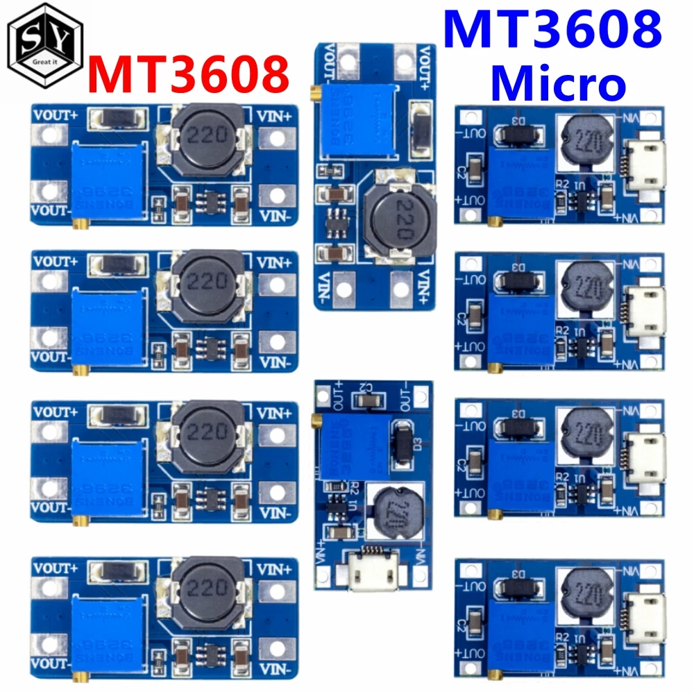 5PCS MT3608 2A Max DC DC Step Up Power Module Booster Power Module 3 5V to 5V/9V/12V/24V ...