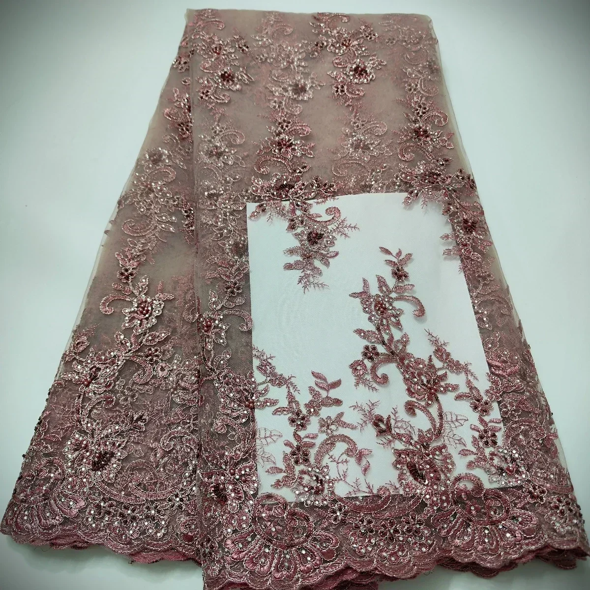 2024-New-Design-Pink-Handmade-Beads-African-Lace-Fabric-2024-High ...