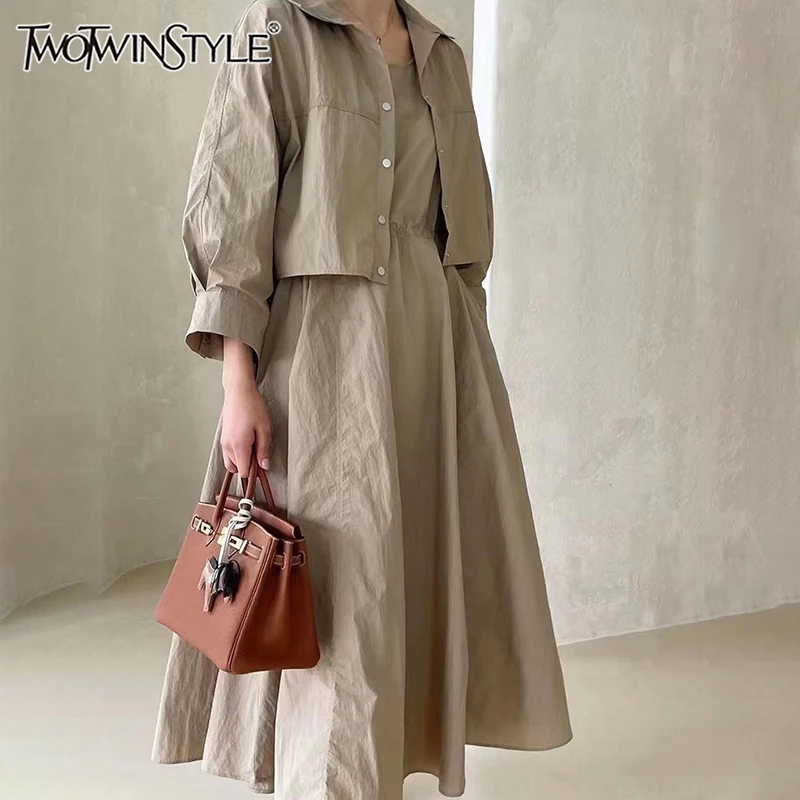 TWOTWINSTYLE-Solid-Two-Piece-Set-For-Women-O-Neck-Sleeveless-High-Waist ...