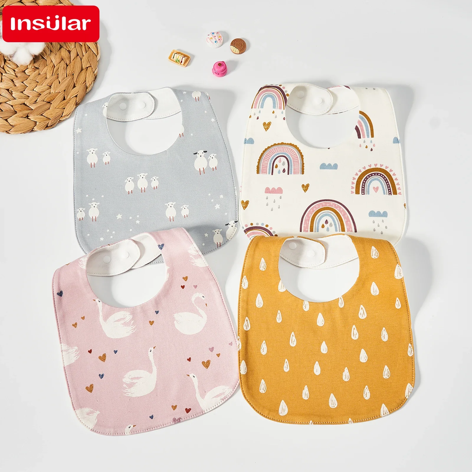 INSULAR-Baby-Bibs-Burp-Cloths-Bibs-Soft-Cotton-Adjustable-Bib-U-Shape ...