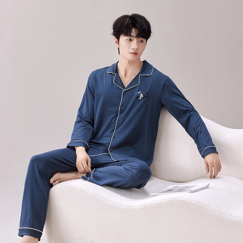 Winter Pajamas Set Men Button-Down Warm Pijamas Hombre Cotton Sleepwear ...
