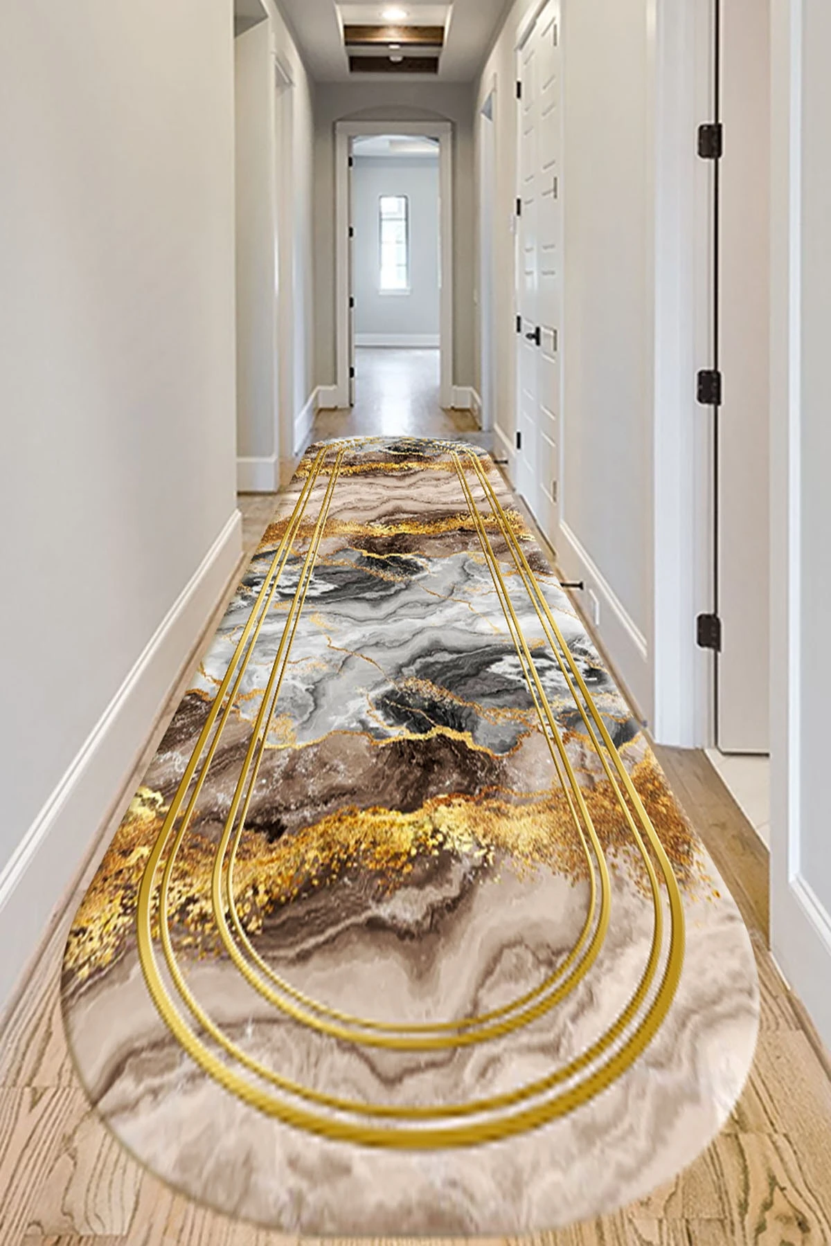 Special Cut Oval Corridor Long Carpet Wave Pattern Digital Printed Non ...