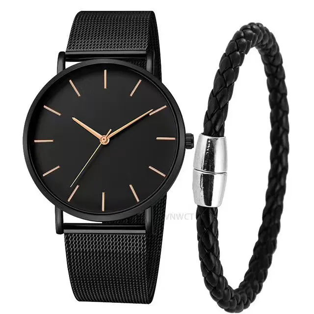 2pc-Simple-Black-Quartz-Watch-With-Bracelet-For-Men-Casual-Fashion ...