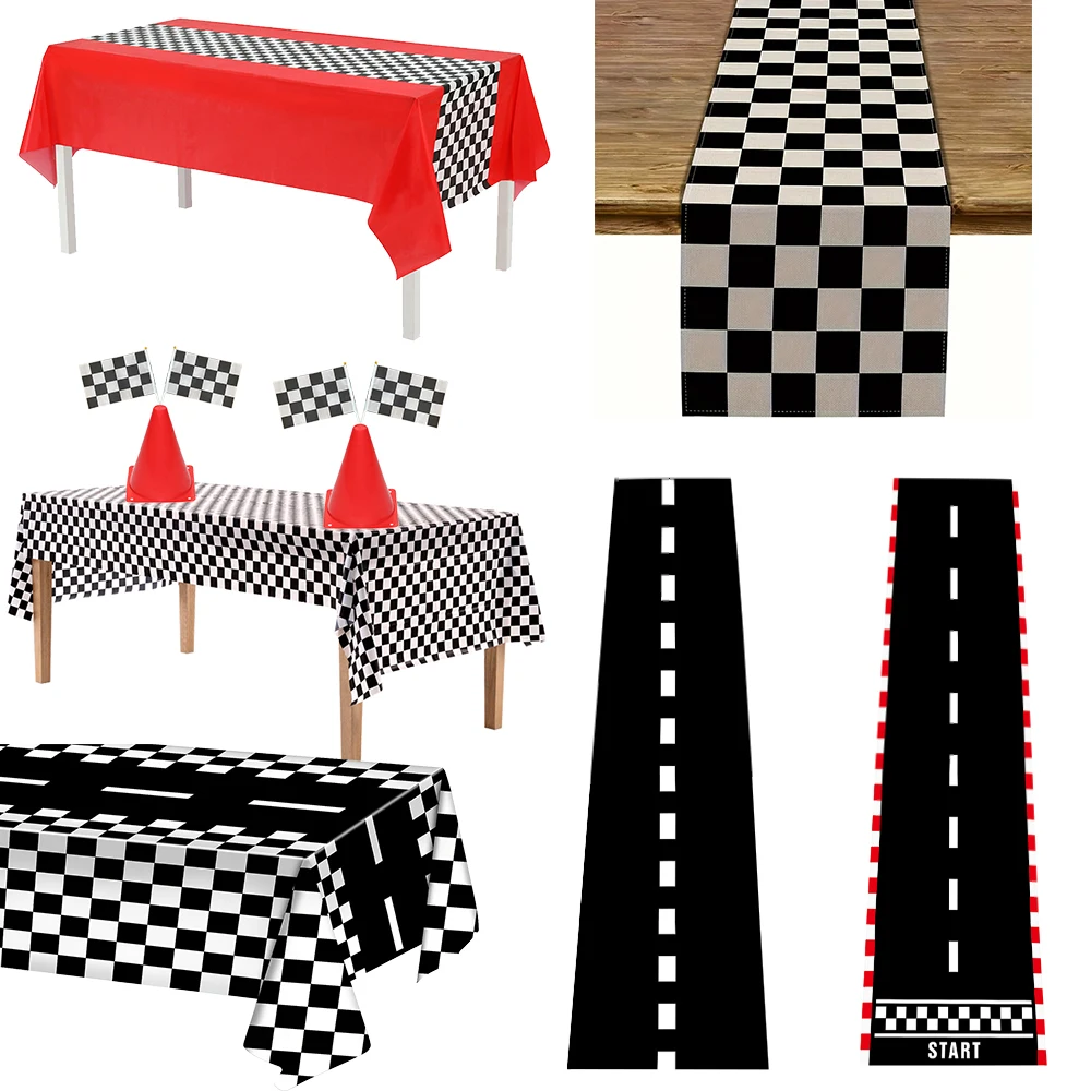 Racing-Car-Table-Runner-Tablecloths-Table-cover-checkered-flag-racing ...
