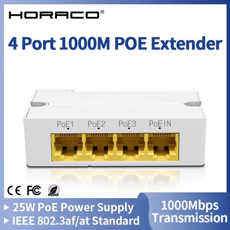 Horaco 4 Port Gigabit Poe Extender 100/1000M Hálózati Kapcsoló Ismétlő Ieee802.3Af/At Plug ...