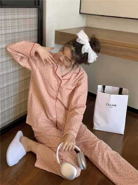 Women's Pajamas New Autumn Spring Long Sleeve Soft Sleepwear Set Grid ...