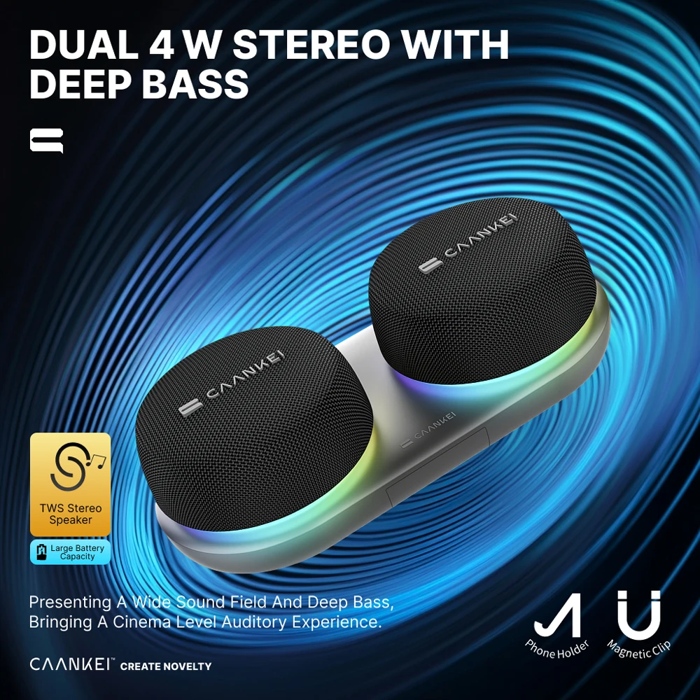 Dual Bluetooth Speaker Set with Magnetic Base & Phone Stand TWS Stereo ...
