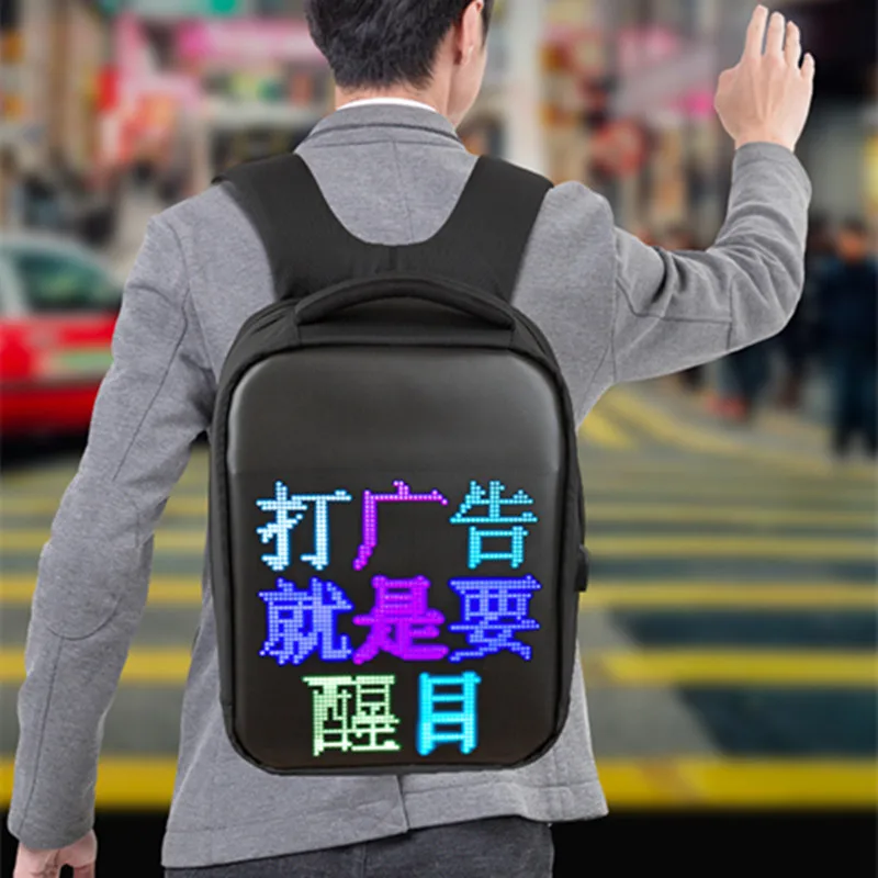 Digital-Dynamic-Screen-Black-Nylon-Backpack-LED-Light-Display-Smart-Men ...