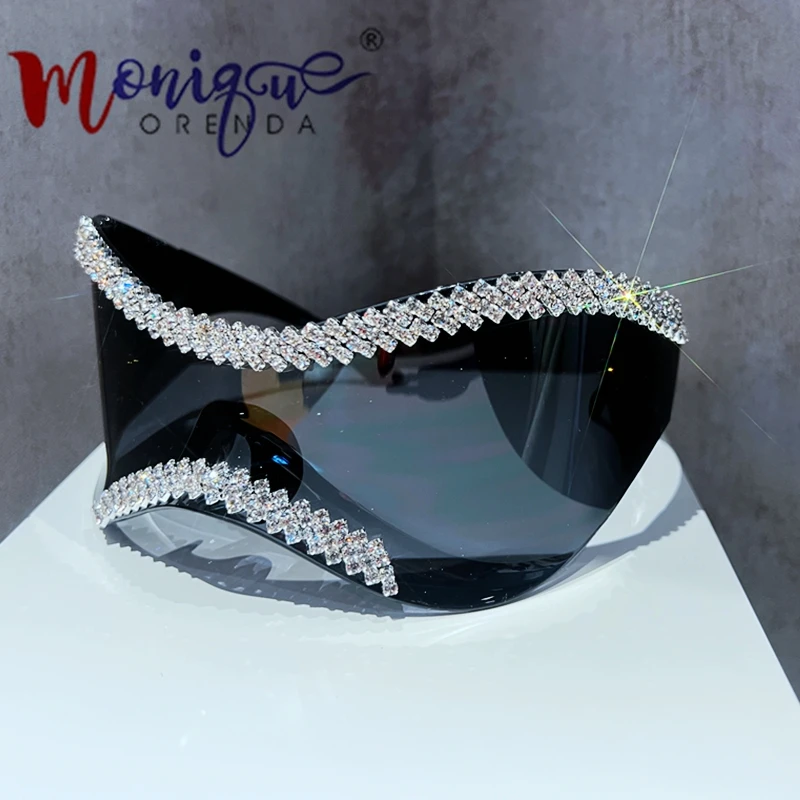 Oversized Punk Bling Diamond Sunglasses Women Luxury Brand Designer Men ...