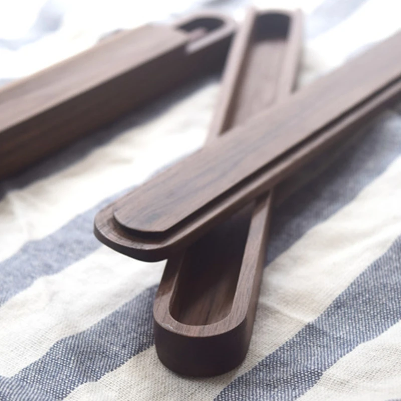 Black Walnut Wooden Chopstick Box Set Nonslip Chopstick Storage for ...