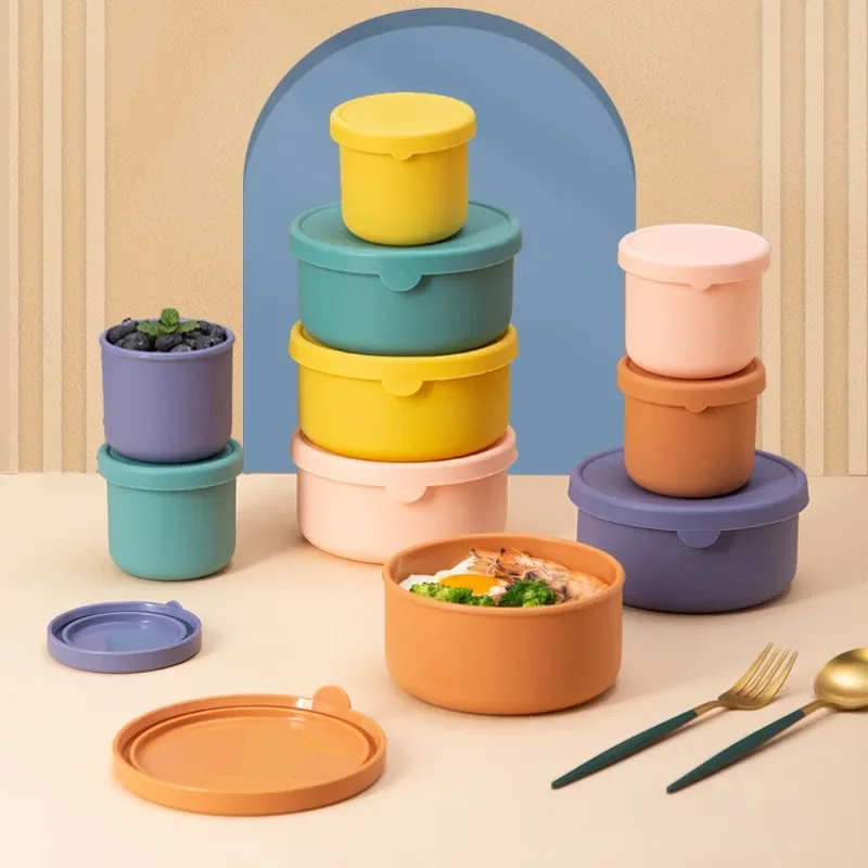 Silicone Lunch Box with Lid Round Food Crisper Bento Box Kitchen ...
