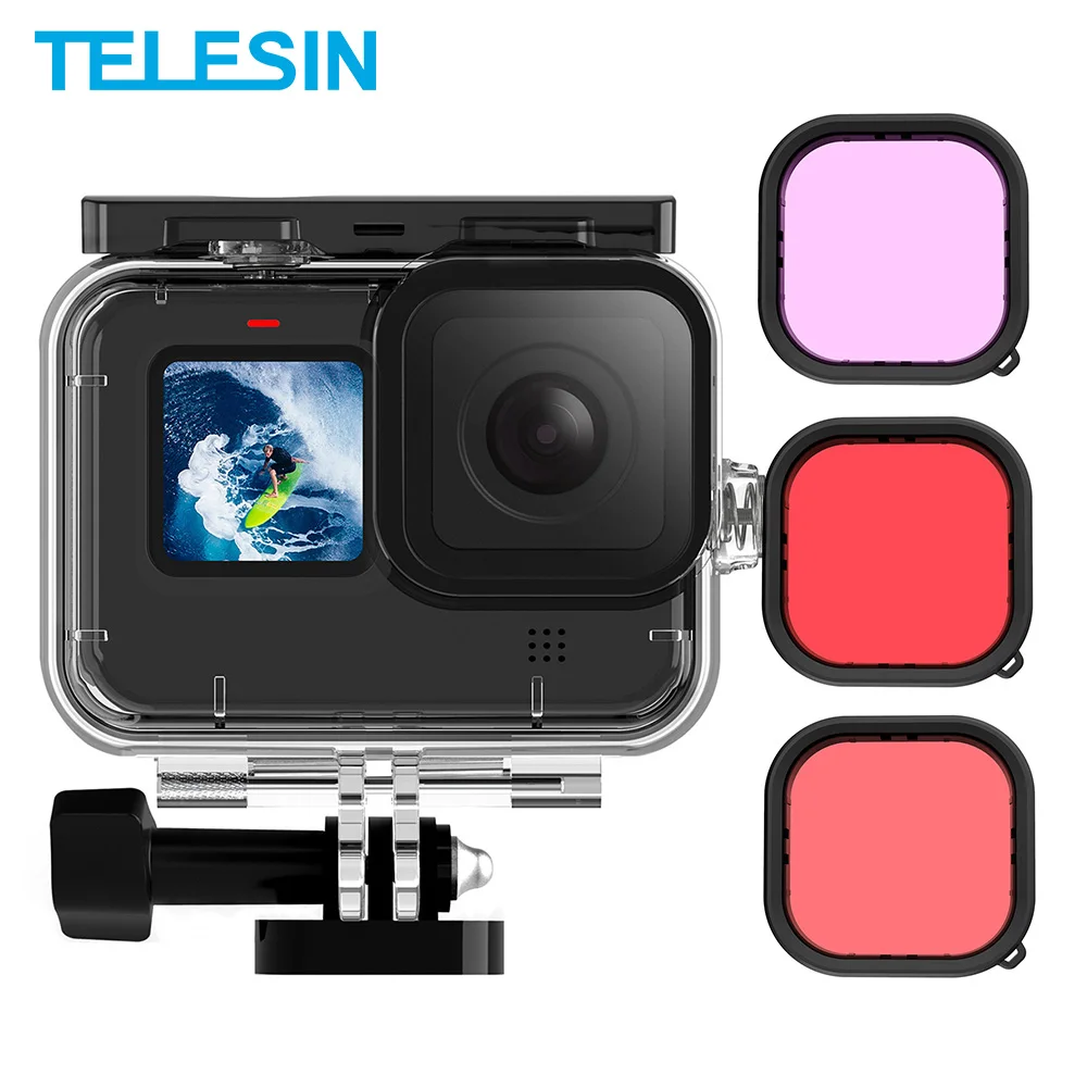 TELESIN-45M-Waterproof-Case-For-GoPro-12-11-10-9-Tempered-Glass-Lens ...
