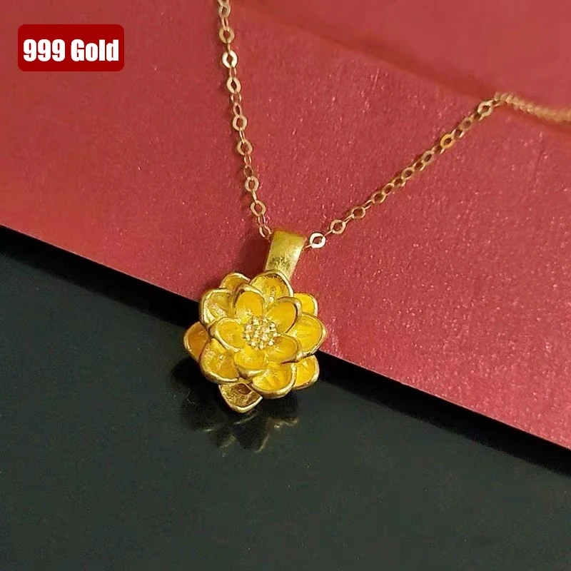 100-Genuine-999-Pure-Gold-Flower-Pendant-Exquisite-Jewelry-For-Wife-And ...