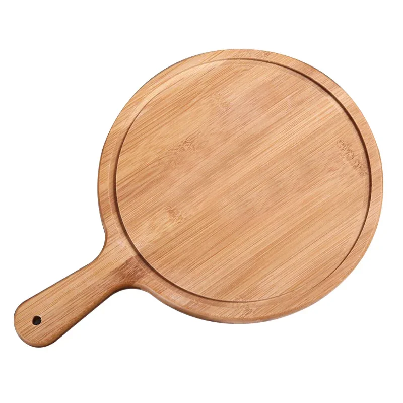 Bamboo-wood pizza tray round handle Japanese-style household western ...