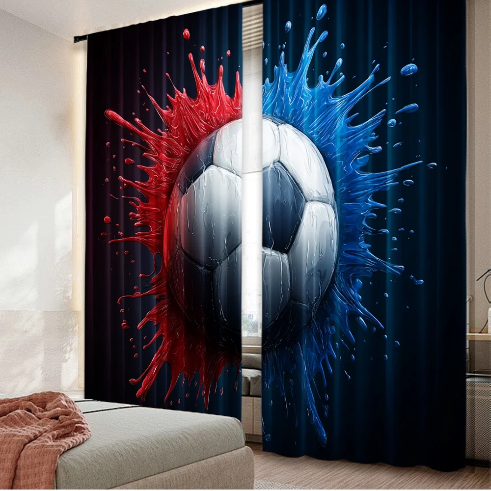 2D flat printing 2pcs Party Window Curtains Dynamic Soccer Splash ...