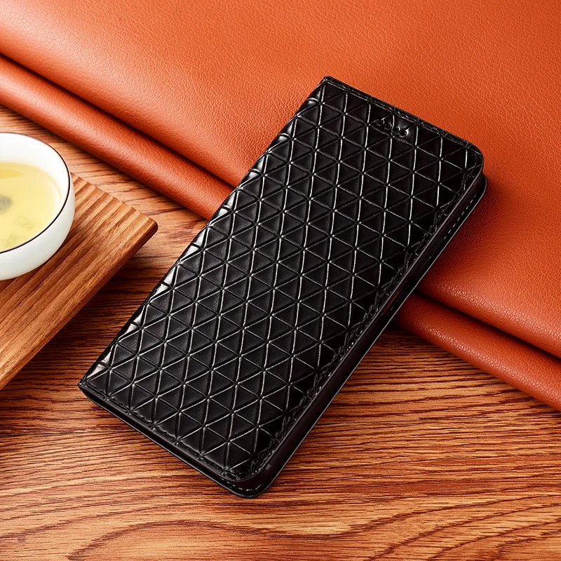 Grid-Pattern-Genuine-Leather-Magnetic-Flip-Phone-Case-For-Meizu-15-16 ...
