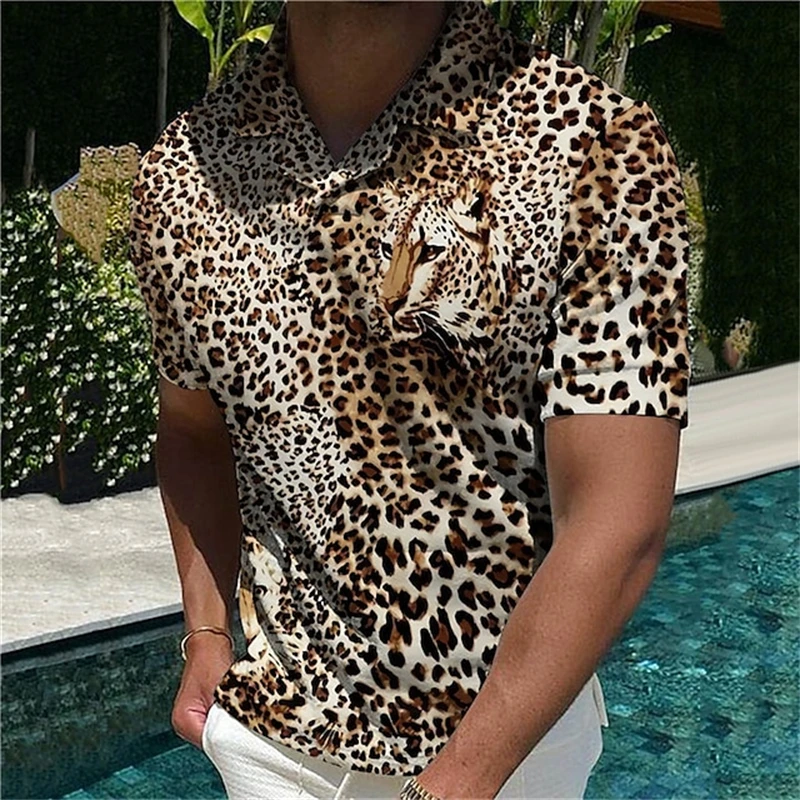 Luxury Leopard Polo Shirt For Men Summer 3D Print Graph Women Lapel ...