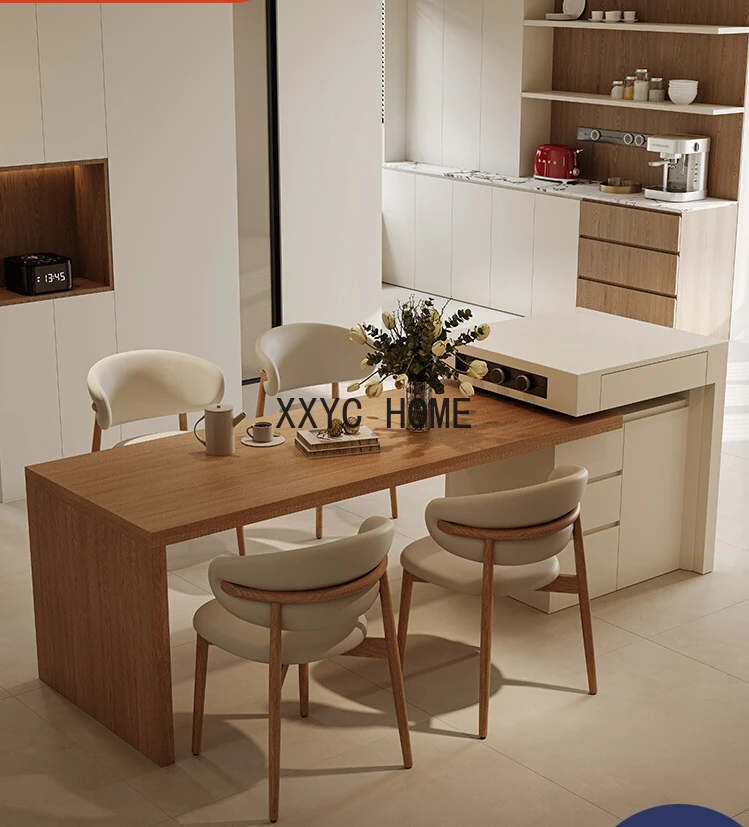 Log-Style-Kitchen-Island-Integrated-Retro-Cream-Style-Retractable-Solid ...