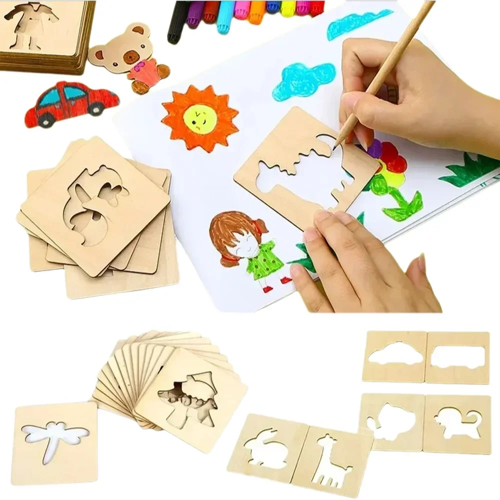 20Pcs-Montessori-Kids-Drawing-Toys-DIY-Painting-Stencils-Template ...