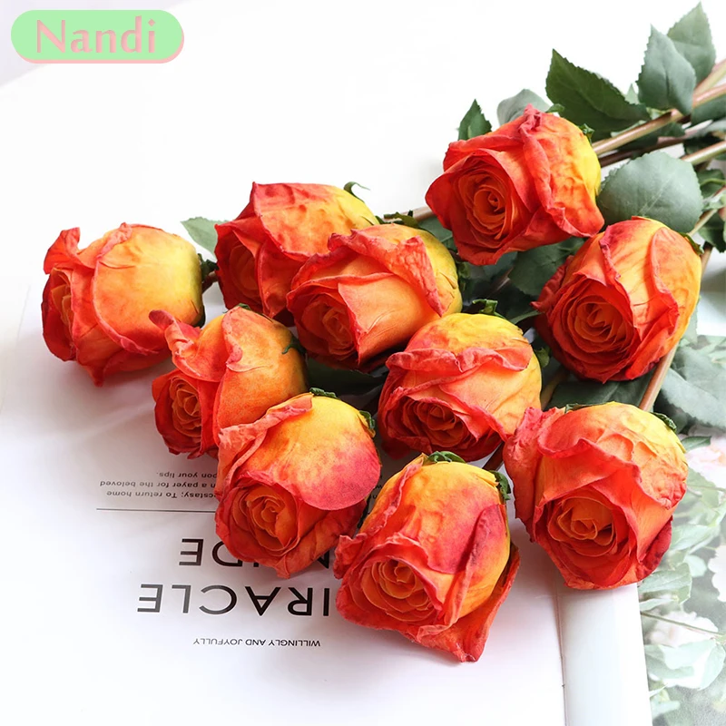 2PCS Fire Roasted Single Romantic Burnt Edge Rose Curled Simulated ...