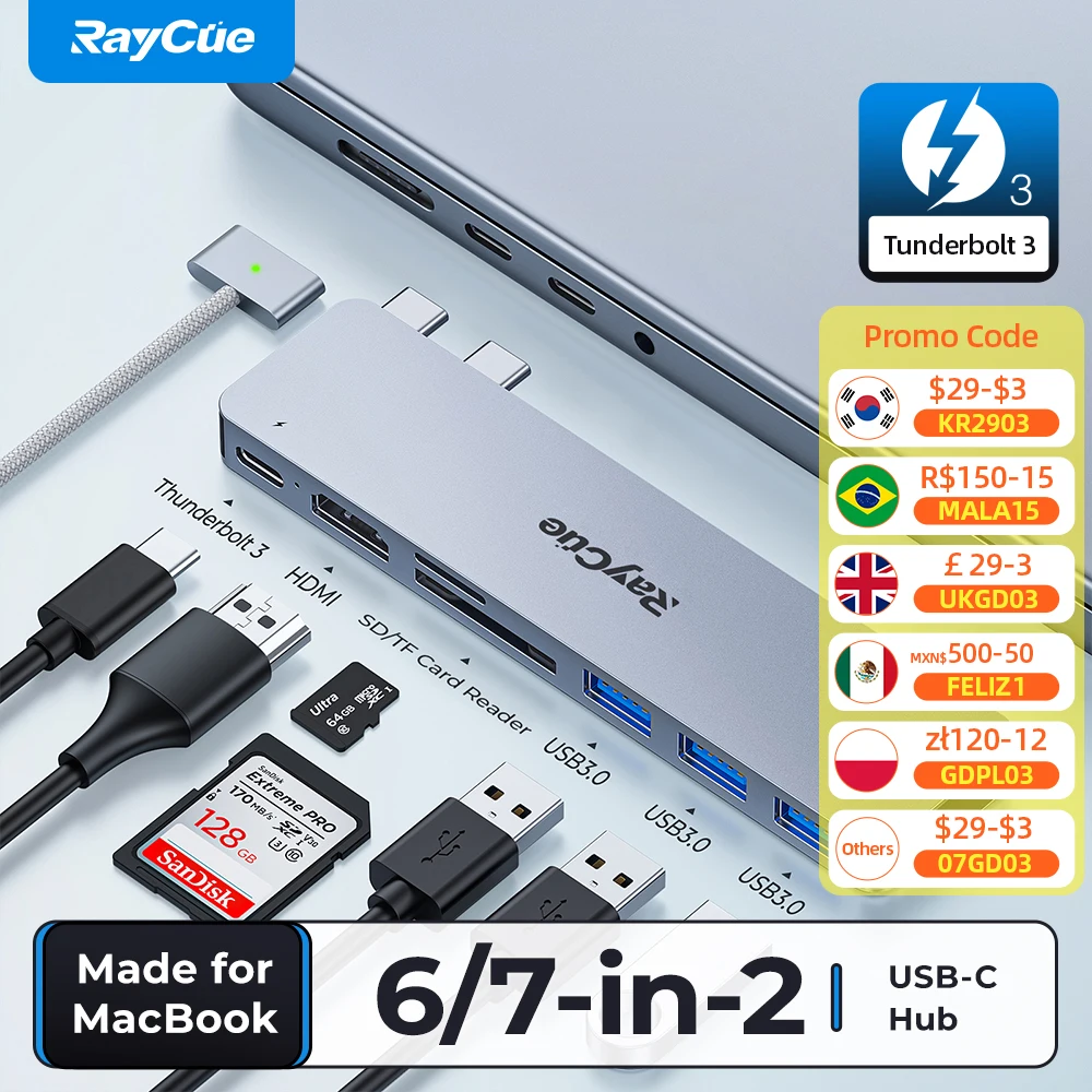 RayCue-HUB-USB-3-0-6-en-2-Adaptador-tipo-C-de-alta-velocidad-5K ...