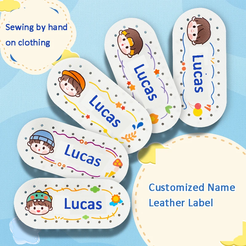 Customized-Leather-Name-Label-Cartoon-Pattern-Colorful-Print-For-Kids ...