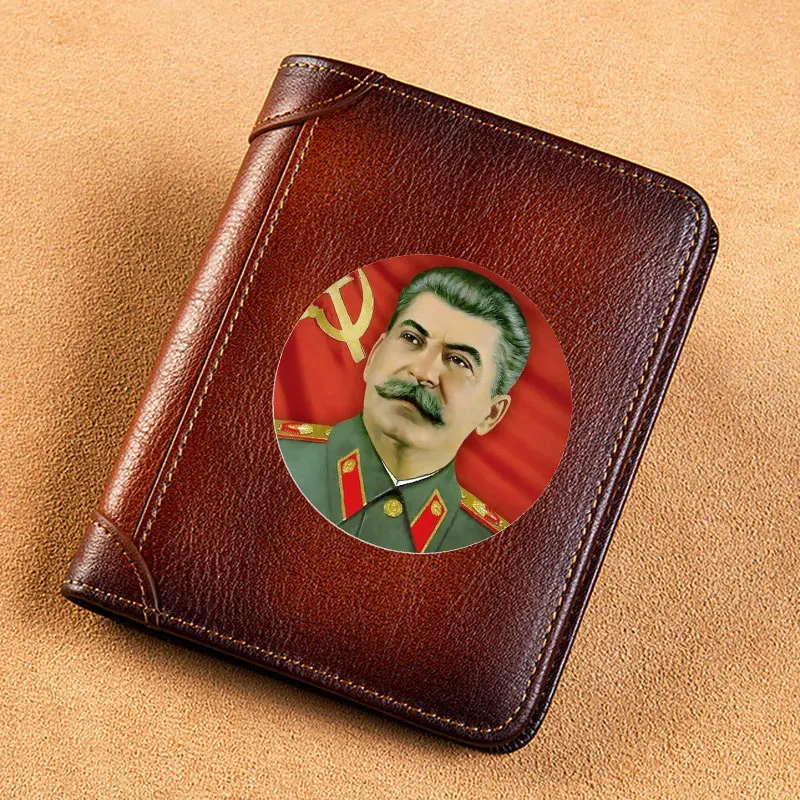 High-Quality-Genuine-Leather-Men-Wallets-Soviet-Heroes-Stalin-Printing ...