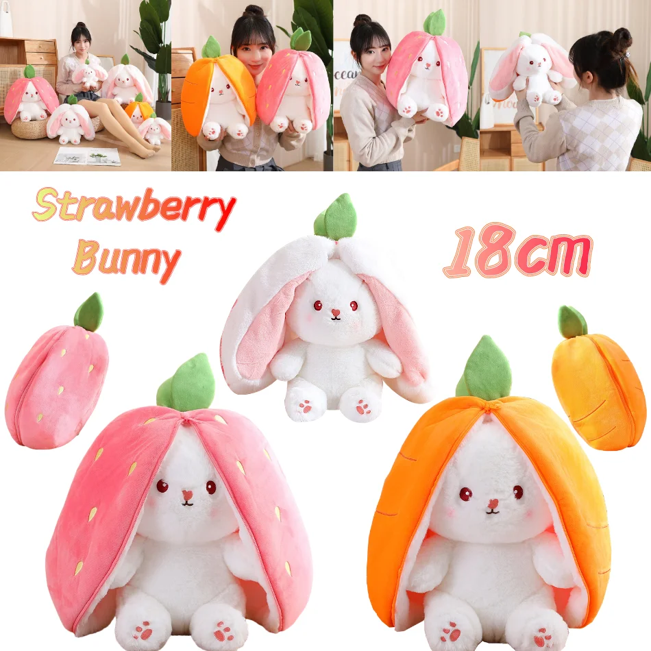 18Cm Kawaii Strawberry Bunny Fruit Deformation Plush Toy Cute Carrots ...