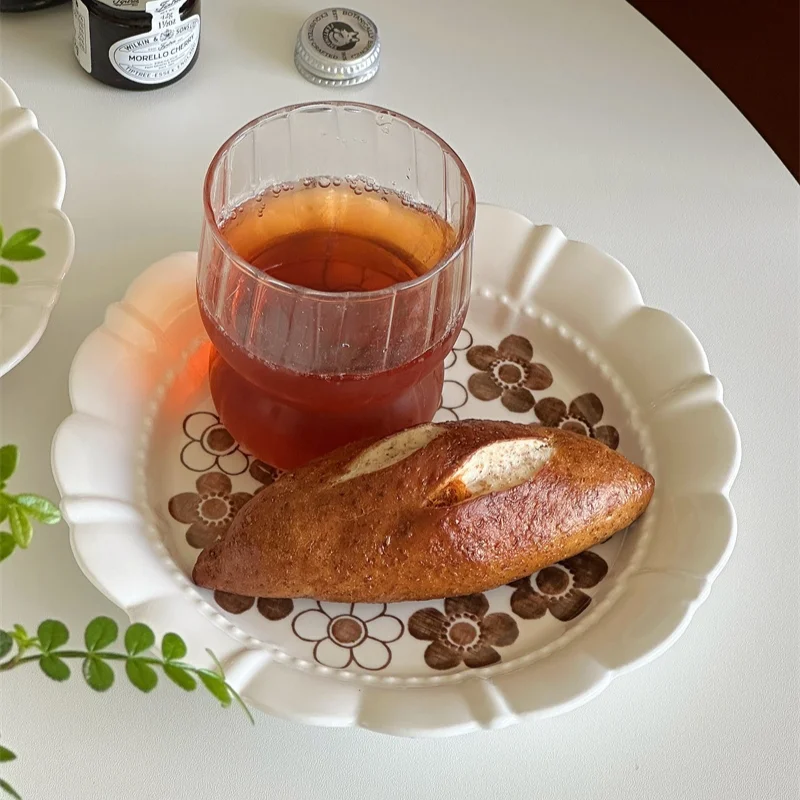 French-Medieval-Style-Brown-Flower-Relief-Petal-Ceramic-Plate-Dessert ...