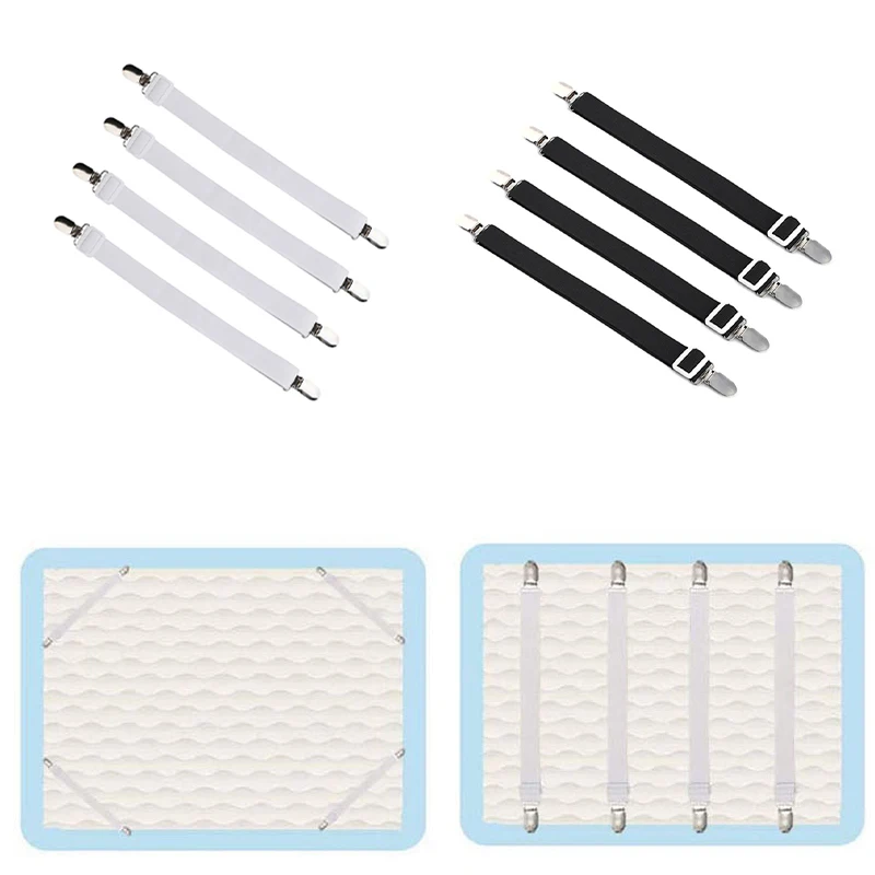 4Pcs Elastic Bed Sheet Grippers 2Clips Belt Fastener Bed Sheet Clips ...