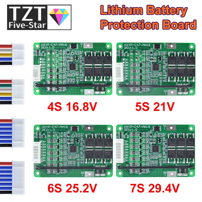 4s/5s/6s/7s Bms 16.8v 21v 20a 18650 Li-ion Lmo Ternary Lithium Battery Charger Protection Board ...