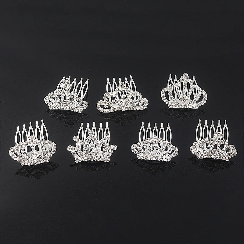 Children Mini Crowns Hair Comb Hair Clips Crystal Princess Crown Bridal ...